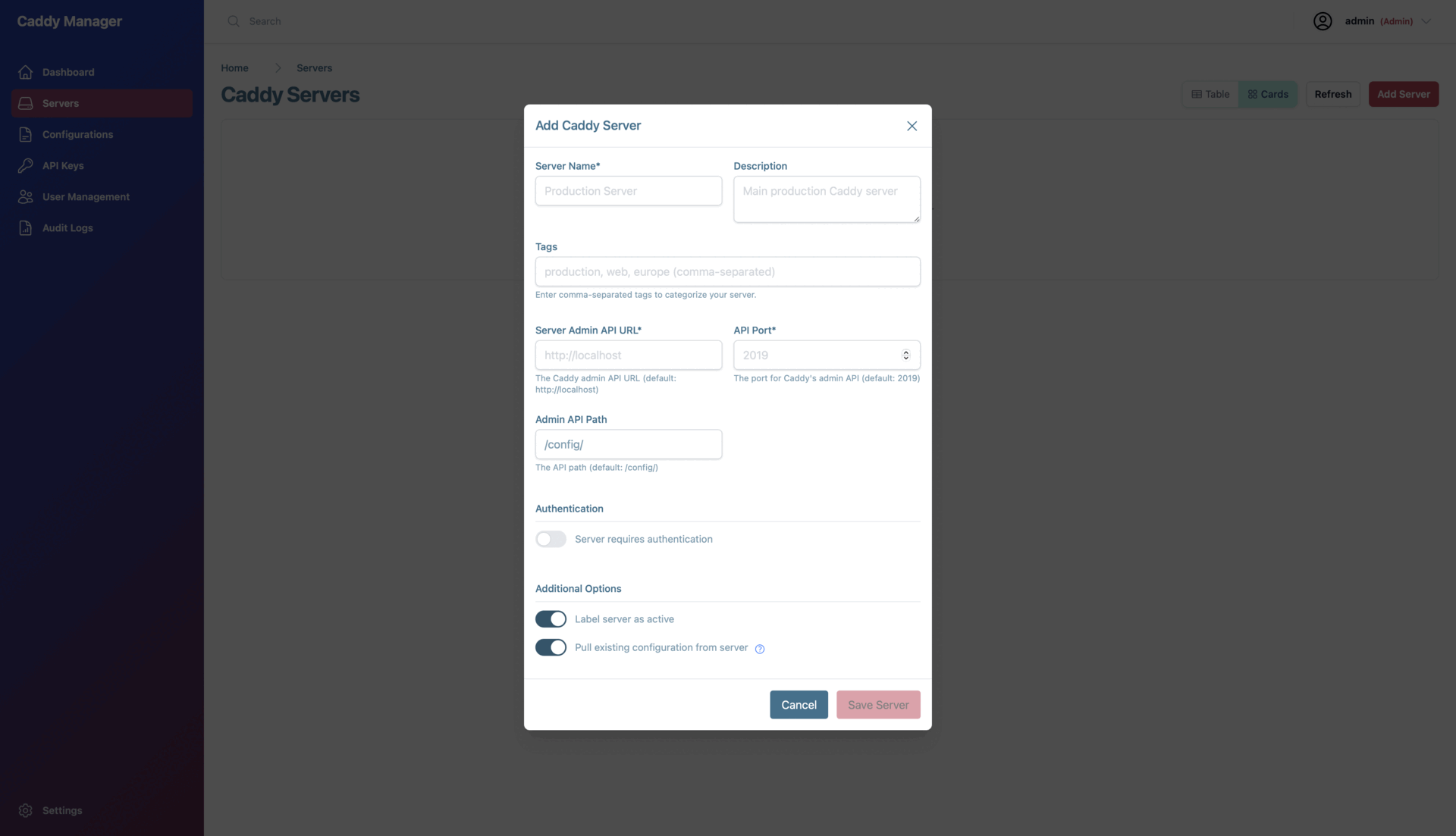 GitHub - caddymanager/caddymanager: Easily manage your Caddy2 servers using a modern web-UI ...
